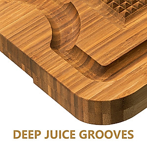 eletecpro Turkey Cutting Board with Grid Grip, Large 17x13x1.5 Inch Bamboo Steak Carving Board, Thick Butcher Block Reversible with Deep Juice Drip Grooves, Thick Serving Tray, Coffee
