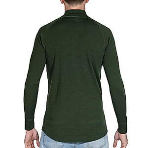MERIWOOL Mens Base Layer 100% Merino Wool Midweight 250g Half Zip Sweater for Men Army Green