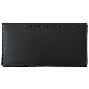 Black RFID Leather Checkbook Cover With Credit Card Slots and Pen Holder