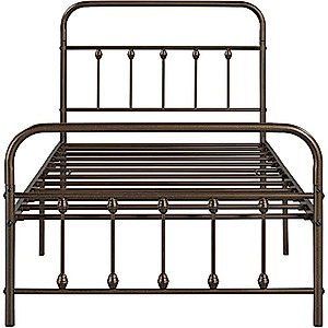 Topeakmart Twin XL Size Victorian Style Metal Bed Frame with Headboard/Mattress Foundation/No Box Spring Needed/Under Bed Storage/Strong Slat Support Bronze