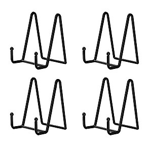 Decolore 4 Pack 4.5 Inch Black Display Stands Metal Plate Holder Display Stands for Picture, Decorative Plate, Book, Photo Easel, Artistic Work