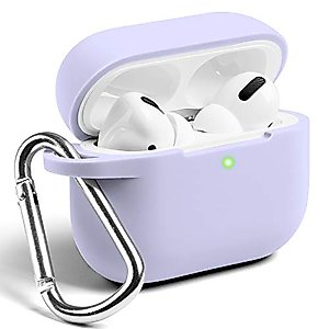 GMYLE Airpods Pro Case Cover, [Front LED Visible] Soft Silicone Skin Cover Shock-Absorbing Protective Earbud Case with Keychain for Airpods Pro 2019 2020, Lavender Purple
