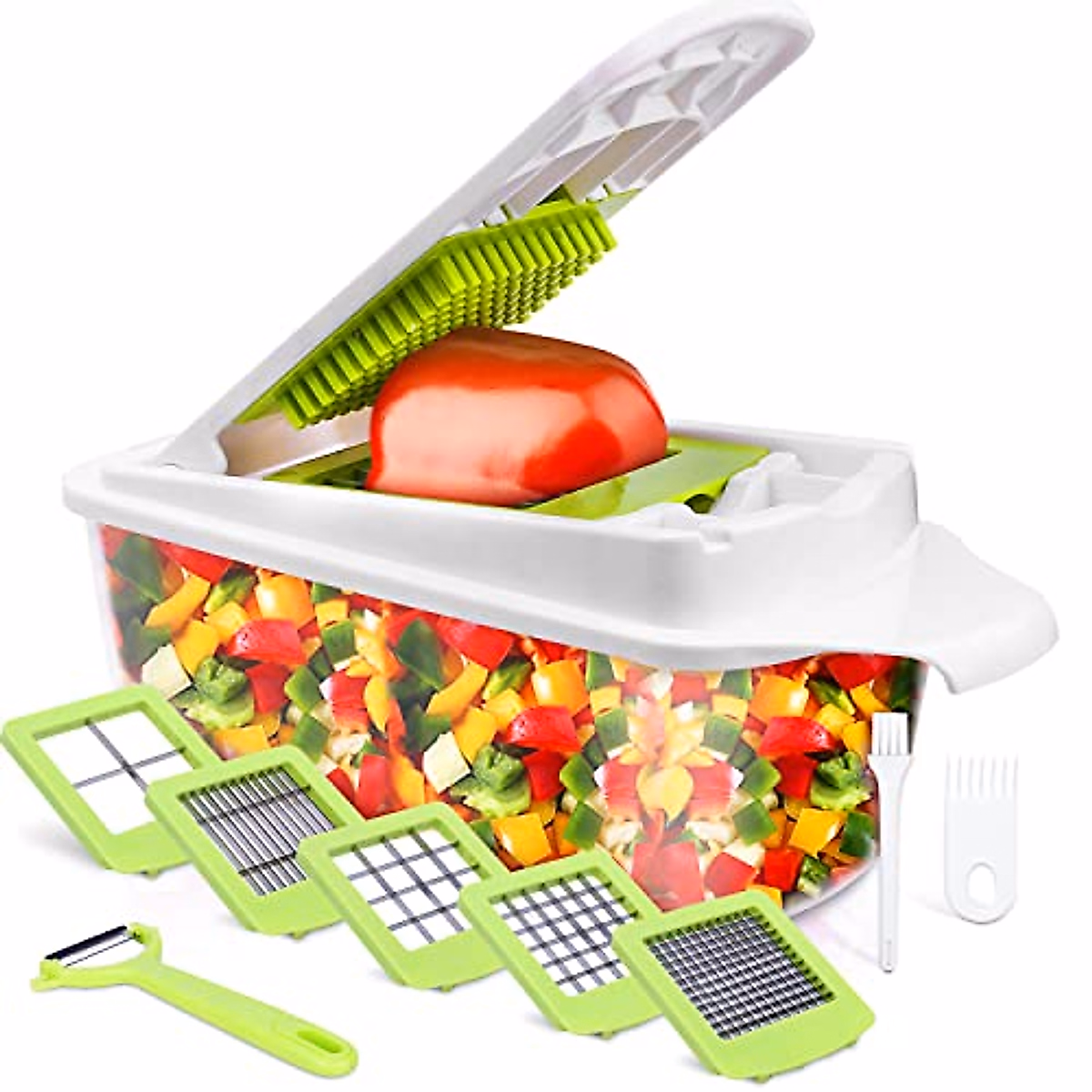 Food Dicer 5 Blades, Onion Dicer Chopper, Kitchen Chopper, Fruit and Veggie Chopper for Vegetables Chopper, Food Prep Chopper, Light Green