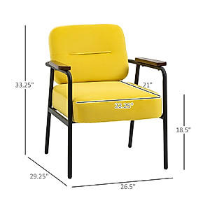 HOMCOM Modern Accent Chair with Cushioned Seat and Back, Upholstered Velvet Armchair for Bedroom, Living Room Chair with Arms and Steel Legs, Yellow