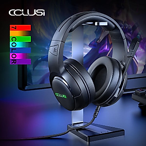 COLUSI C600 AUX Wired Gaming Headset with Hidden-Type Microphone, One Key Mute Over Ear Headphones with 3.5mm Audio Jack RGB Light