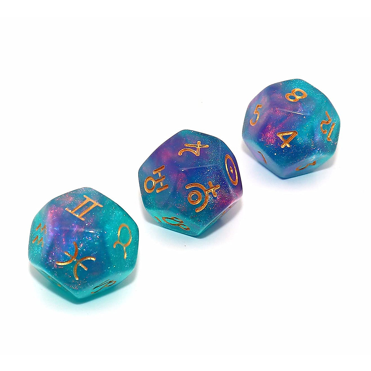 3 Pieces Astrological Dice for Constellation Divination Accessory 3 Colors D12 Glitter Crafts Dice Polyhedral Set