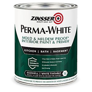 Zinsser 02774 PERMA-WHITE Mold & Mildew Proof Interior Paint, Quart, Eggshell White