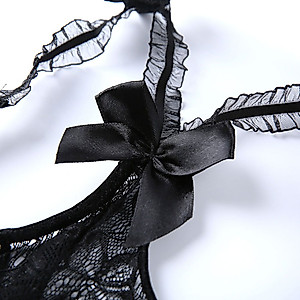 Lingerie for Women One-Piece Teddy Lingerie Sexy Bodysuit Lace Nightie (Black, L)