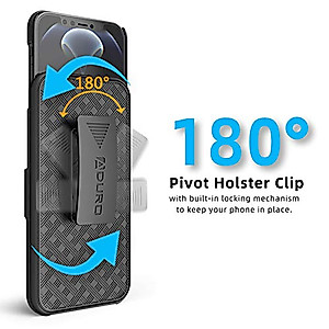 Aduro Combo Case & Holster for iPhone 12/ 12 Pro, Slim Shell & Swivel Belt Clip Holster, with Built-in Kickstand for Apple iPhone