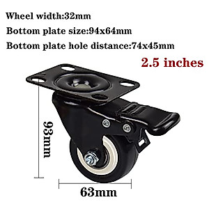 Castor Wheels For Furniture Brake Heavy Duty Caster Wheels, Noiseless Swivel Trolley Wheels With Polyurethane Rubber Coating (Pack Of 4) Swivel Castor Wheel Trolley Furniture Caster, Black castor whee