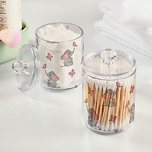 YYZZH Cute Elephant Baby Play With Butterfly Animal 2 Pack Qtip Holder Dispenser for Cotton Swab Ball Round Pads Floss 10 Oz Apothecary Jar Set for Bathroom Canister Storage Makeup Organizer