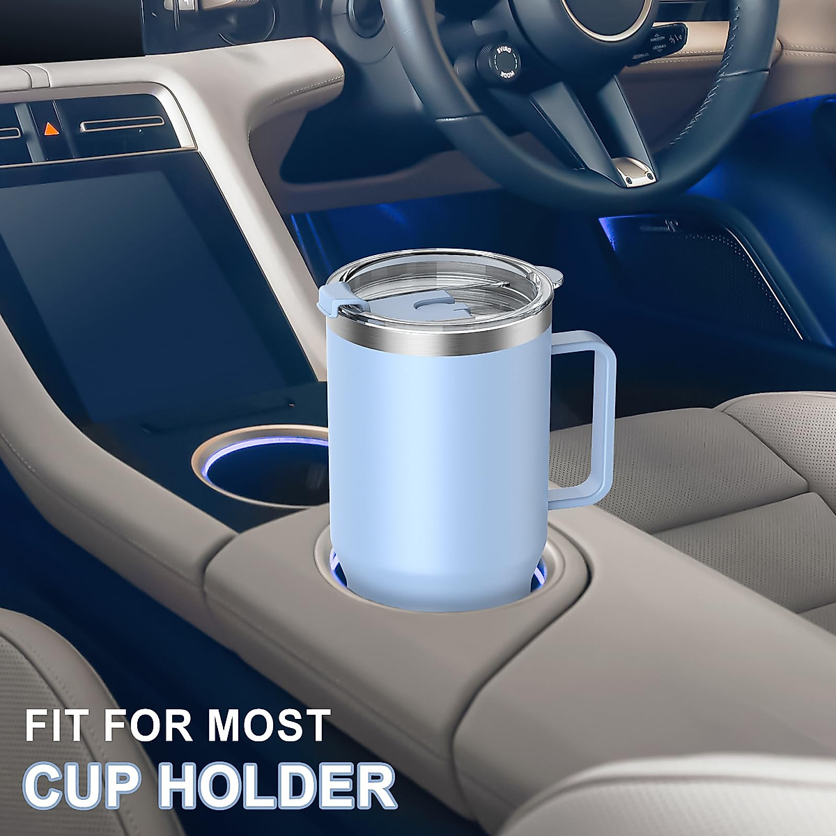 AUSOR 30 oz Tumbler with Lid and Straw,Water Bottle with Handle,Insulated Stainless Steel Tumbler for Hot & Cold, Coffee Travel Mug Cups Reusable Blue