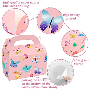 24Pcs Butterfly Party Gift Treat Box, Butterfly Party Goodie Candy Box Kraft Treat Paper Boxes for Butterfly Themed Birthday Party Supplies