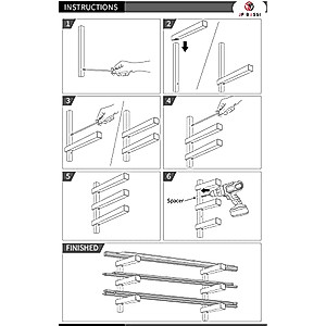 JF ROSSI Wood Storage Organizer Rack - Pack of 4 Heavy Duty - Complete with Work Gloves and Measuring Tape 3 Level Wall Mounted Metal Lumber Shelf