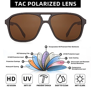 JIM HALO Polarized Aviator Sunglasses Men Women Vintage Square Driving Glasses (Matte Coffee Frame/Polarized Brown Lens)