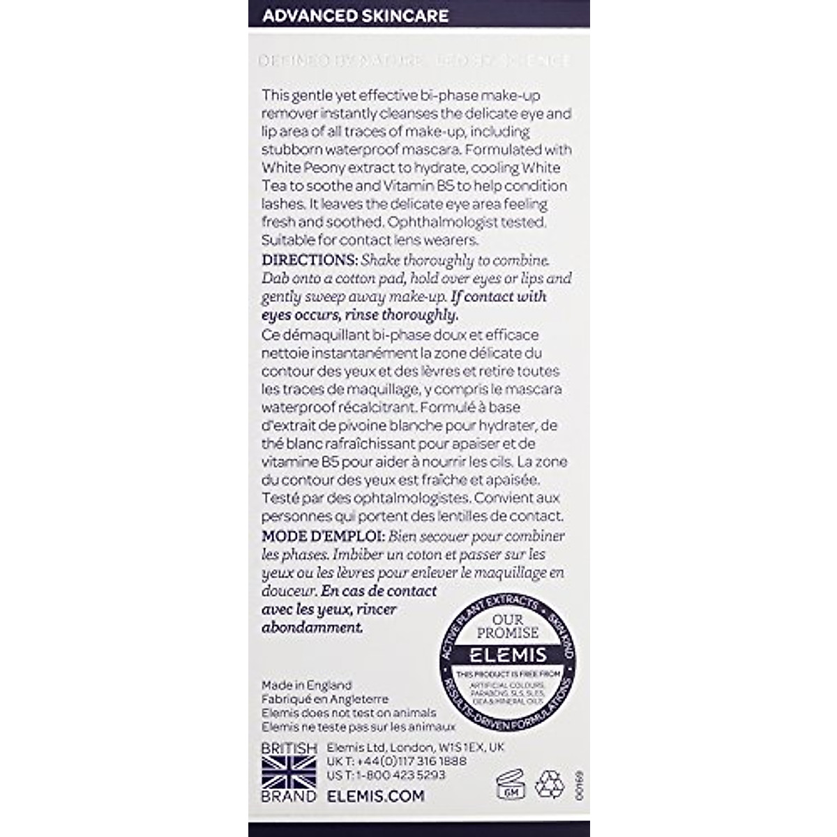 ELEMIS White Flowers Eye & Lip Make-Up Remover; Bi-Phase Eye Make-Up Remover, 4.2 Fl Oz