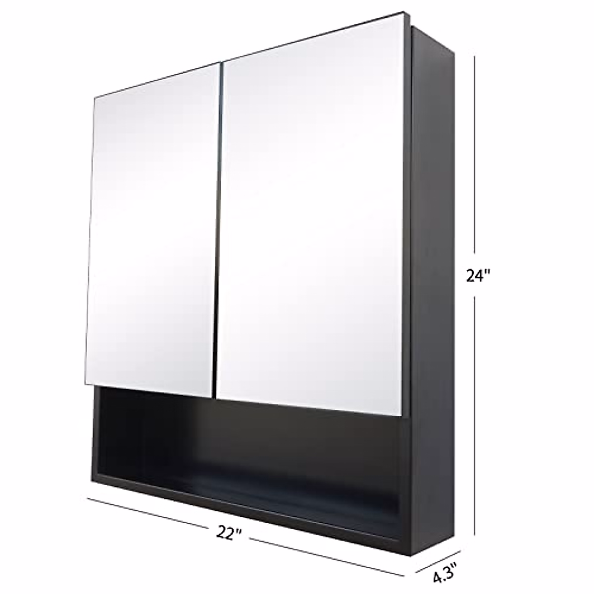 HESONTH Farmhouse Black Metal Framed Surface Mounted Bathroom Medicine Cabinet with Mirror Rectangle Vanity Mirros Cabinet for Wall 22x24 inch