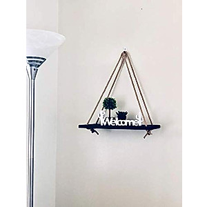 Mkono Hanging Shelves Boho Wall Decor Set of 2 Rustic Wood Floating Shelf with Rope Photo Plants Display Room Decor Aesthetic for Bedroom Bathroom Home Office College Dorm