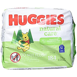 Huggies Natural Care Fragrance Free Baby Wipes, 552 Total Wipes 184 Count (Pack of 3), Packaging May Vary