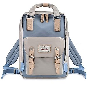 Himawari Backpack/Travel Backpack for Women 14.9" College Vintage Waterproof Bag ， Work Backpack for 14inch Laptop(HIM-30#Beige & Blue)