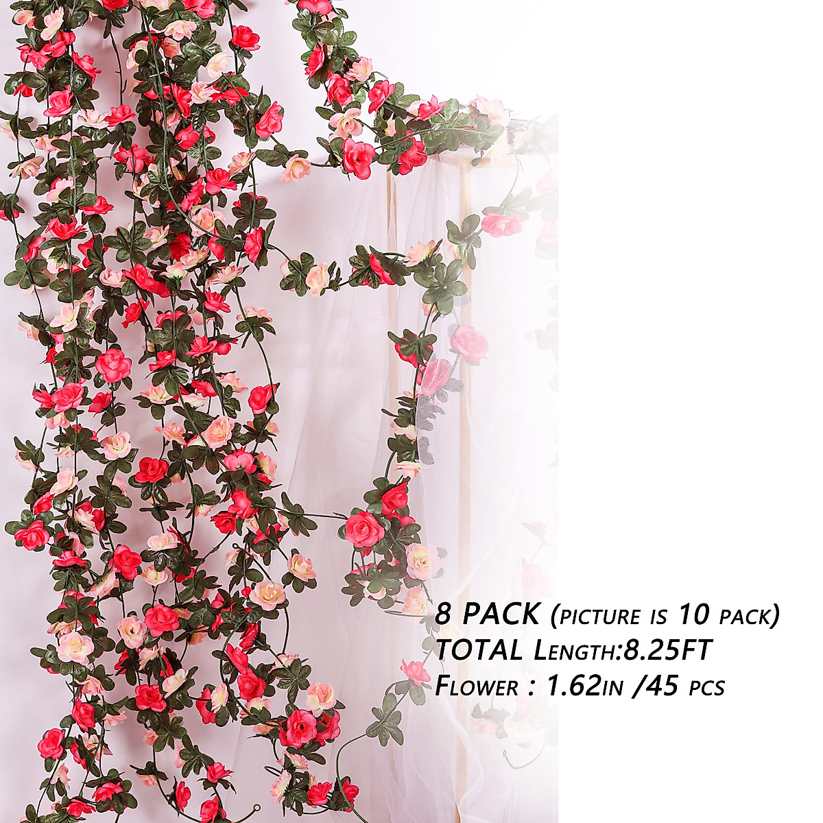 Miracliy 16 Pack 131 FT Flower Garland Decorations Plastic Artificial Flowers for Wedding Decoration Photo Booth Backdrop