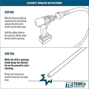 TEMCo Cordless Concrete Vibrating Tool, Drill-powered Concrete Vibrator