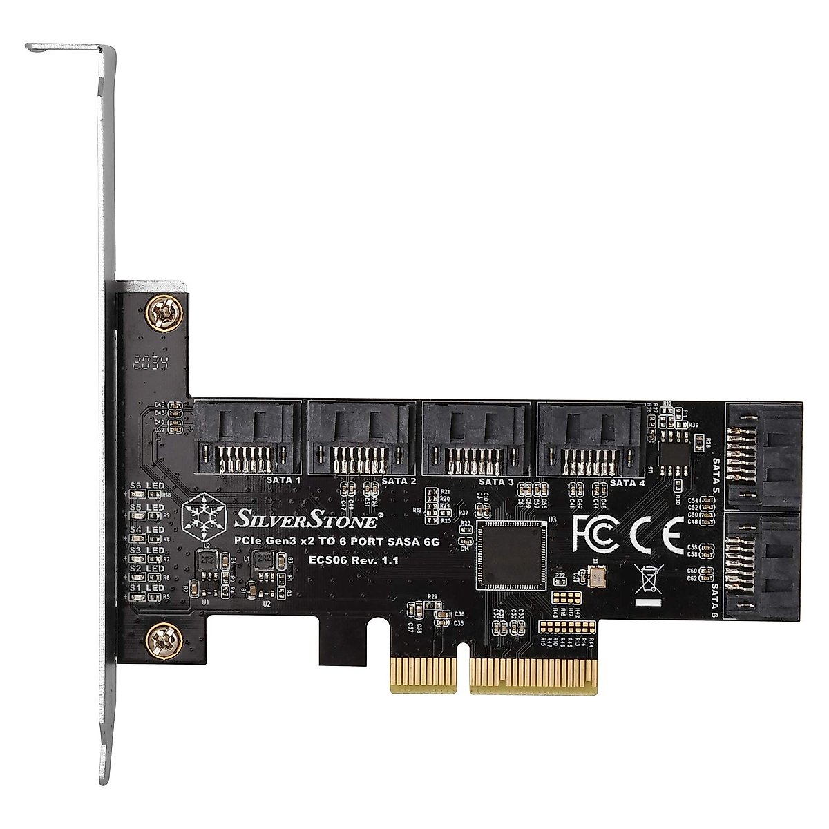 SilverStone Technology ECS06 6 Port SATA Gen3 (6Gbps) Non-RAID PCI Express Gen3 x2 Card, TAA Compliant