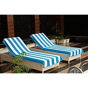 COTTON CRAFT Pool Lounge Chair Cover - 2 Pack - Chaise Beach Picnic Spa Towel - Cabana Stripe - Soft Premium Ringspun Terry Cotton - Oversized - 32 inch Wide x 82 inch Long with 7 inch Pocket – Aqua