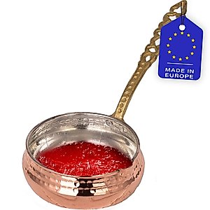 Hammered Pure Copper Cookware with Handle, Handmade Vintage Design Copper Saucepan, Turkish Butter and Milk Warmer Pan, Suitable for Oven & Stovetop, Decorative Copper Skillet (Small 3.5 in)