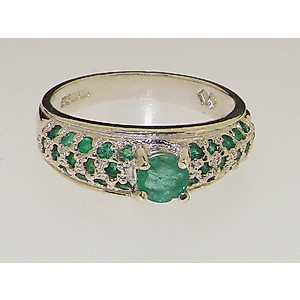 925 Sterling Silver Real Genuine Emerald Womens Wedding Band Ring - Size 4