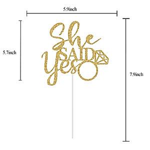Glitter She Said Yes Cake Topper - Mr & Mrs Wedding Shower Sign, Wedding Engagement Bridal Shower Party Decorations Gold