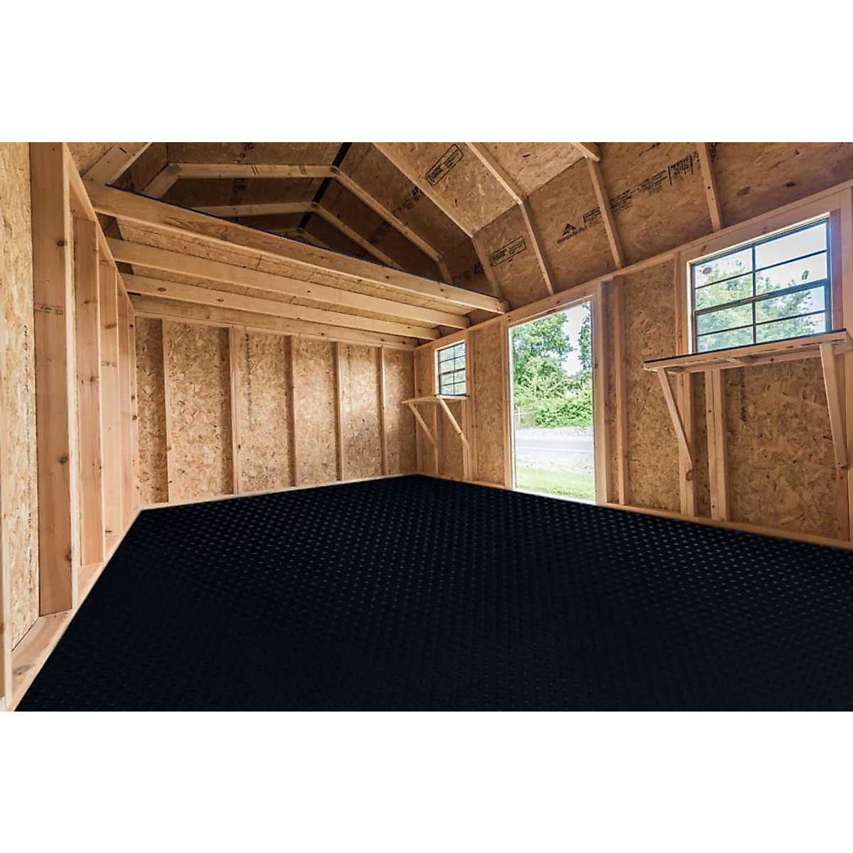 G-Floor Seamless Sheet Vinyl Shed Flooring Cover with Bonded Fibrous Backing - Diamond Tread Pattern (8' x 12', Midnight Black)