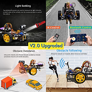 LAFVIN Smart Robot Car 2WD Chassis Kit V2 Ultrasonic Module,Line Tracking Module,IR Remote Control Compatible with Arduino IDE