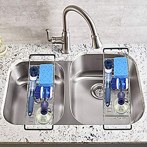 KeFanta Kitchen Sink Caddy Sponge Holder, Hanging Dish Sponge Organizer Holder, Telescopic Farmhouse Sink Accessories, Over Sink Expandable(14''-20'') Brush Soap Storage Rack - Stainless Steel