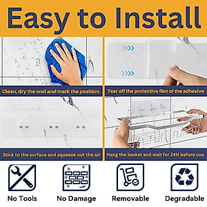 Rustproof Adhesive Shower Caddy Hanging - ASA STORES Silver 5-Pack No Drill Bathroom Organizer With 20 Hooks, Soap Holder,4 Snap Hooks-Stainless Steel Wall Mounted Storage For Kitchen & Home Decor