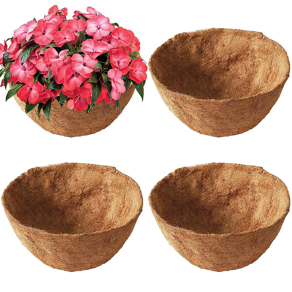 LCHUANG Coco Liners for Planters - 4 Pack 14 Inch Round Hanging Basket Liners, 100% Natural Coconut Fiber Replacement Liners for Hanging Baskets Planters Flowers, Plants, Vegetables (14'' Pack of 4)