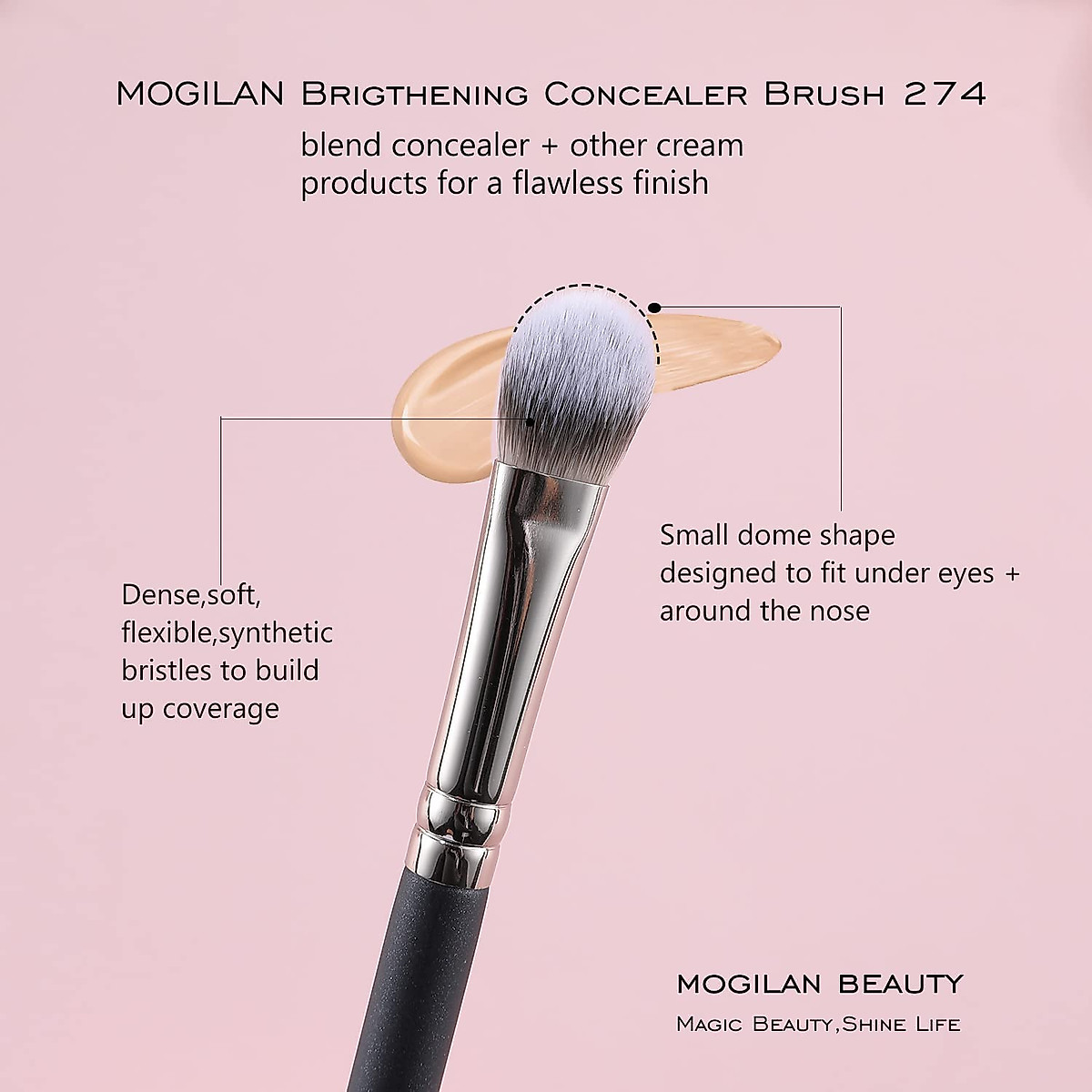 MOGILAN Concealer Brush Under Eye Brightening Eye Blending Makeup Brush For Eye Cream and Concealer Covers Blemishes Imperfections Dark Circles Blending with Powder Liquid Cosmetics Face Brush 274