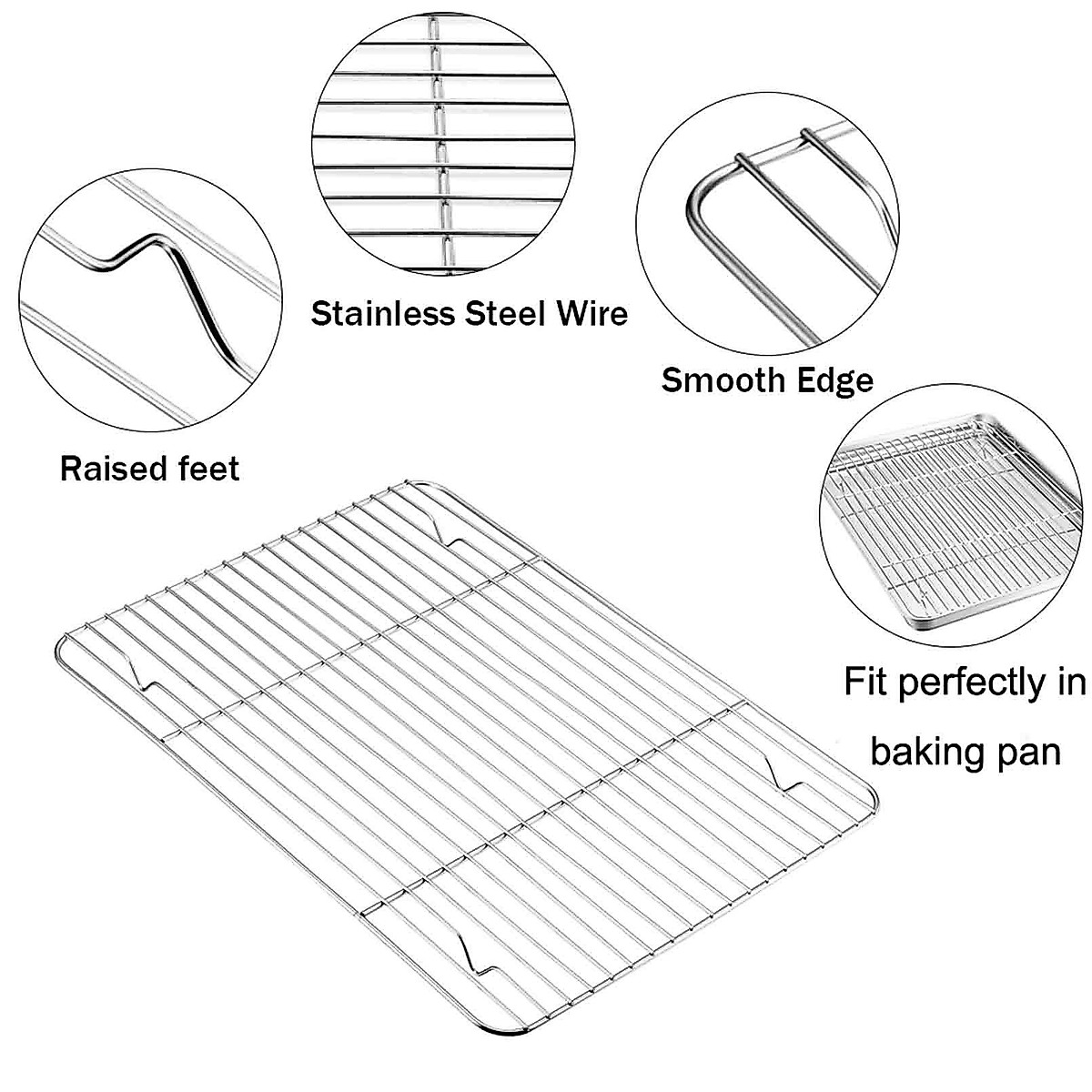 TeamFar Baking Sheet with Rack Set, Stainless Steel Cookie Sheet Baking Pans with Cooling Rack, Non Toxic & Healthy, Rust Free & Heavy Duty, Mirror Finish & Easy Clean, Dishwasher Safe - 6 Pieces