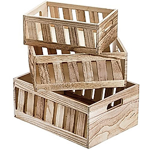 Nicunom Set of 3 Wood Nesting Crates with Handle, Rustic Wooden Decorative Crates, Wood Storage Crates, Wood Storage Boxes Containers for Display and Organization