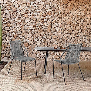ARMEN LIVING LCCPSIGRY Clip Indoor Outdoor Stackable Steel Dining Chair with Grey Rope-Set of 2, Gray