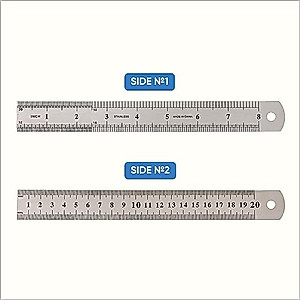 Stainless Steel Metric and Imperial Ruler - 8 Inches (20 cm) - Metal Flexible Ruler - Centimeters & Inch Metal Ruler Steel