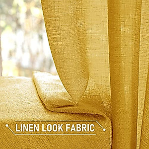 MIULEE Gold Faux Linen Textured Semi Sheer Curtains 2 Panels for Living Room Bedroom Light Filtering Thick Linen Privacy Window Curtains Golden Mustard Yellow Grommet Voile Drapes W 52 x L 72 inches