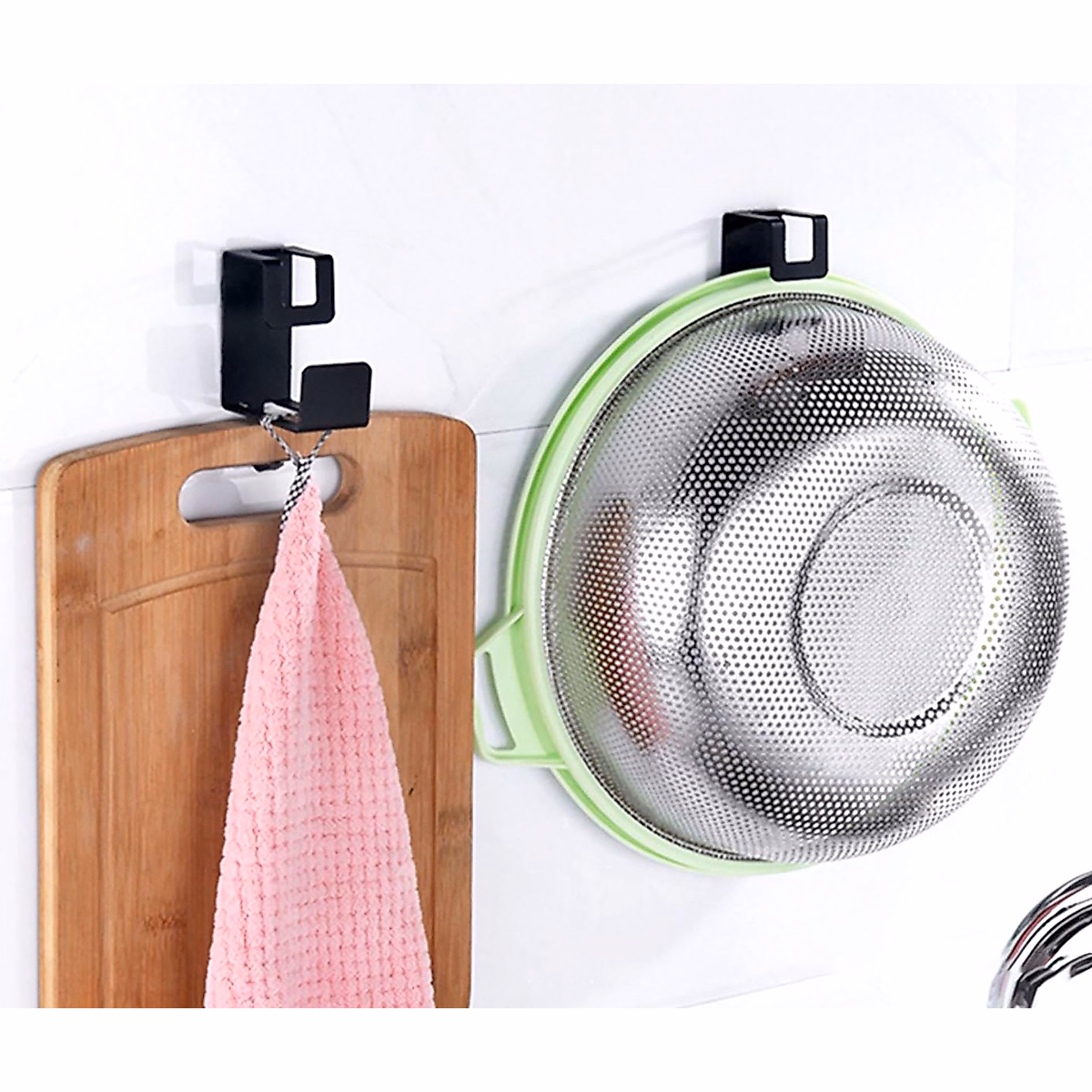 YIKANGHENG Adhesive Washbasin Hook, 1 Pcs Stainless Steel Silver Pot Holder Used for Kitchen and Bathroom Placing Washbasin and Pot (Black)