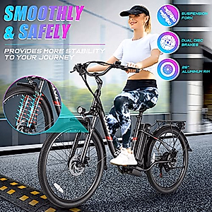 Vivi Electric Bike, 26/20 Inch Electric Bicycle for Adults, 500W E-Bike with 48V Removable Battery, Shimano 7 Speed Electric Commuter Cruiser Bike 20MPH & 50 Mile Adult Electric Bikes City Women
