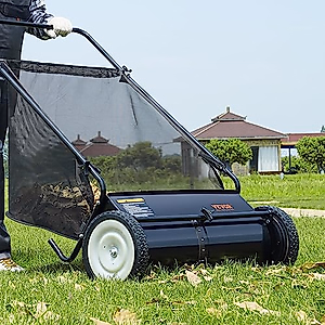 VEVOR Push Lawn Sweeper, 26 Inch Leaf & Grass Collector, Strong Rubber Wheels & Heavy Duty Thickened Steel Durable to Use with Large Capacity 7 ft³ Mesh Collection Bag, 4 Spinning Brushes