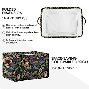 KEEPREAL Embroidery Chinese Dragon Storage Basket Bin, Large Cube Storage Box Canvas Collapsible Storage Organizer for Home Office Closet - 15 L x 11 W x 9.5 H