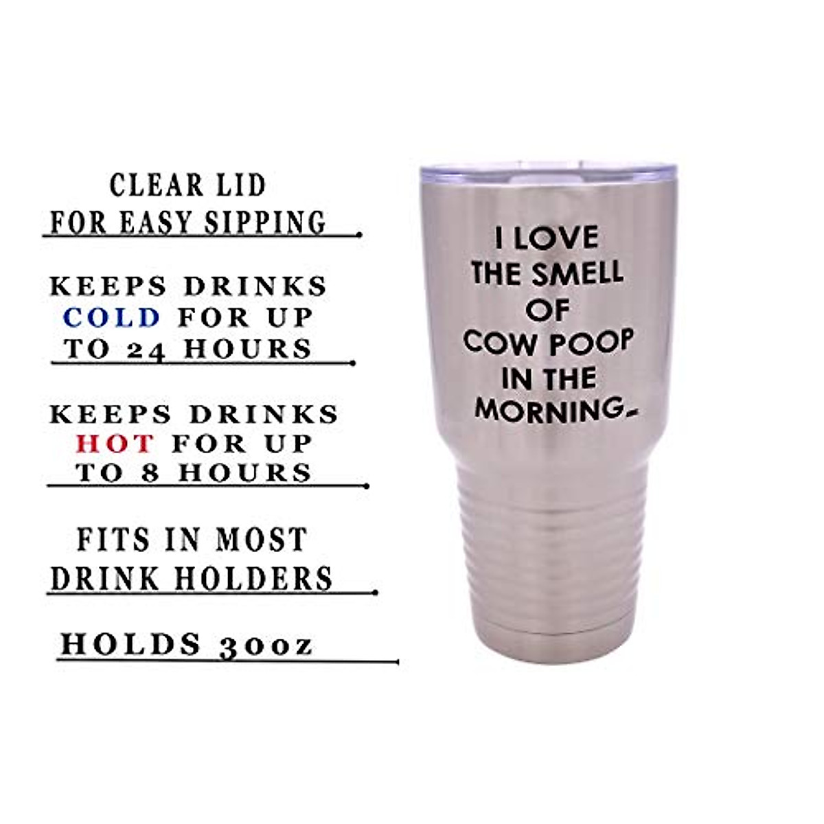 Rogue River Tactical Funny Farmer I Love the Smell of Cow Poop In The Morning Large 30 Ounce Travel Tumbler Mug Cup w/Lid Sarcastic Country Farming Gift
