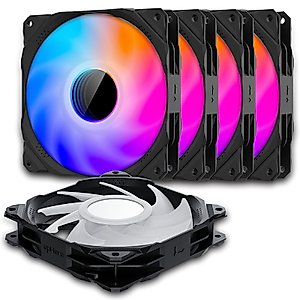 novonest RGB Case Fan,120mm Intelligent Control Silent Mirror Chassis Fan,Comes with Fan Hub,Remote Control,Adjustable Light Brightness and Light Effect Mode, UA0106(5-Pack)