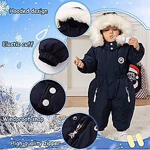 AIKSSOO Kids Baby One Piece Snowsuits Overalls Ski Suits Jackets Coats Jumpsuits Winter Outdoor Snowboarding Dark Blue
