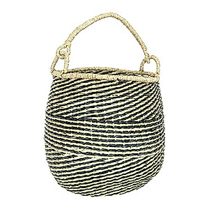Bloomingville 21.25" H Handwoven Seagrass Handle Basket, Black